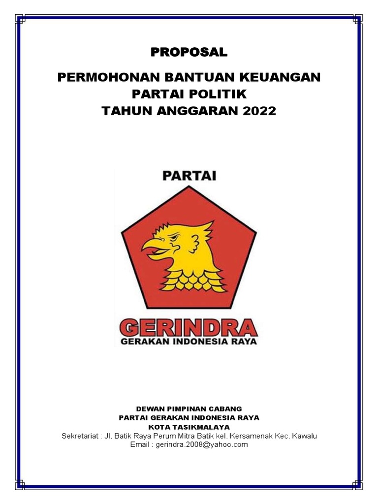 Proposal Permohonan Bantuan Keuangan Partai Politik Tahun Anggaran 2022 ...