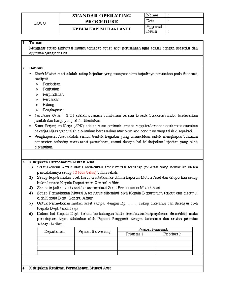 Sop Kebijakan Mutasi Aset | PDF