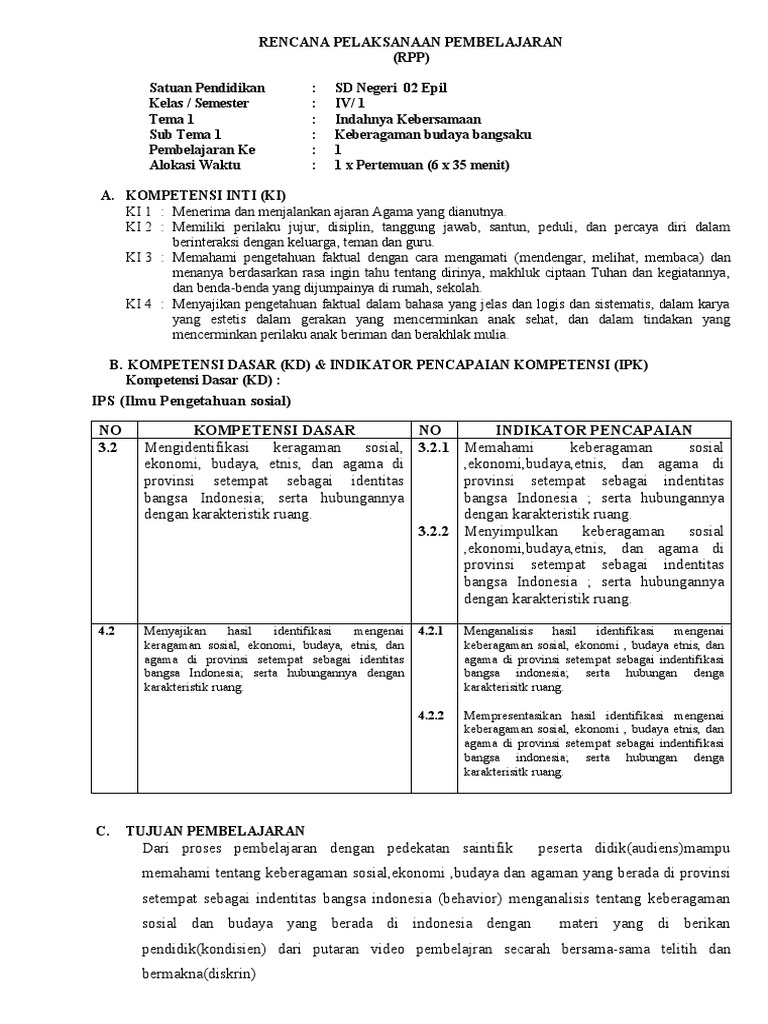 RPP Kelas IV (Oki Adelah 694) Ips | PDF