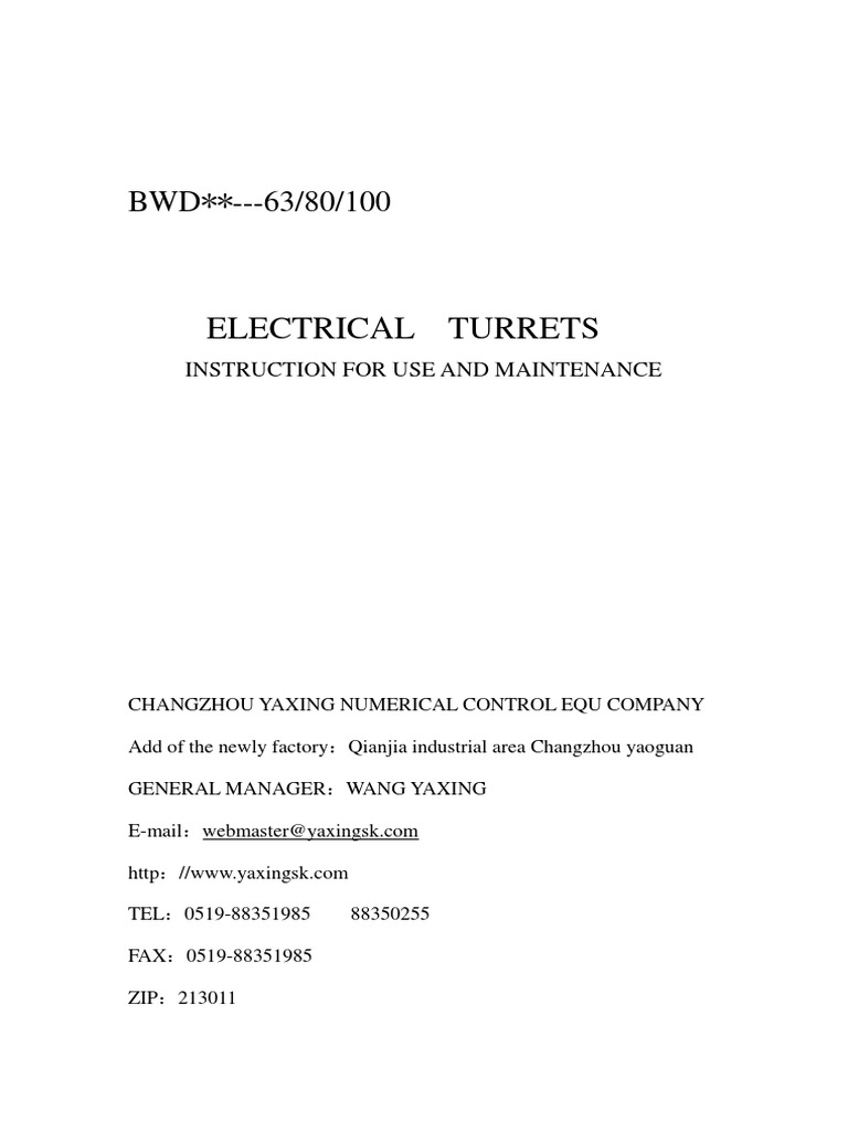Electrical Turrets: Instruction For Use and Maintenance | PDF ...