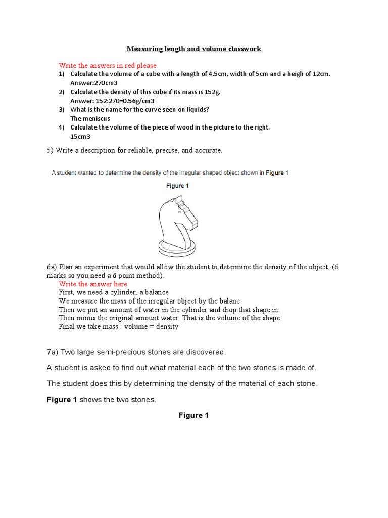Measuring Length and Volume Classwork | PDF | Density | Volume