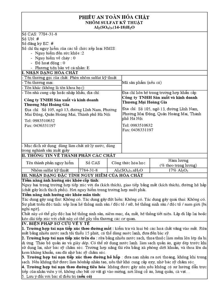 MSDS Al2 (SO4) 3 | PDF