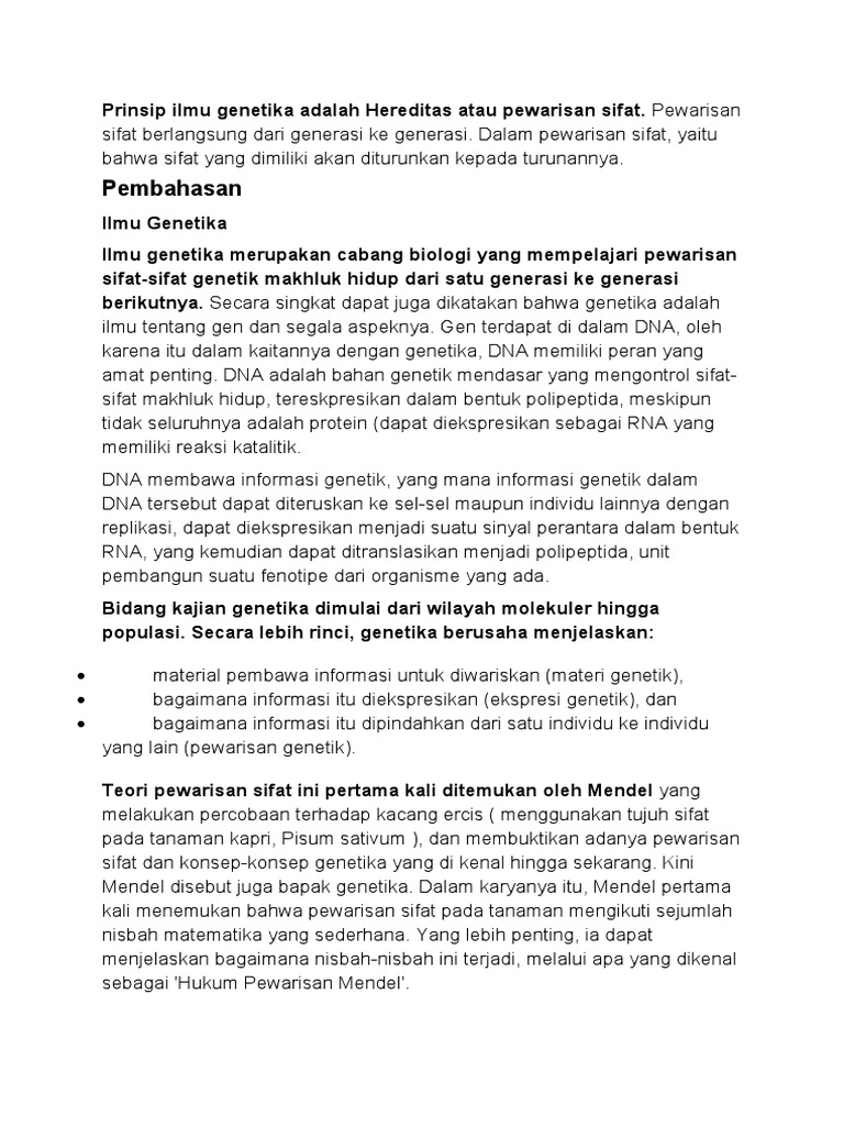 Prinsip Ilmu Genetika Adalah Hereditas Atau Pewarisan Sifat | PDF