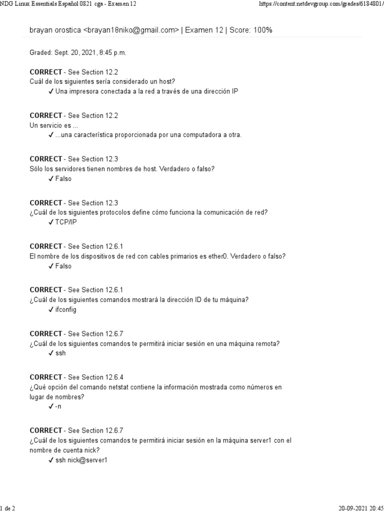 NDG Linux Essentials Español 0821 Cga - Examen 12 | PDF NDG Linux Essentials Español 0821 Cga - Examen 12 | PDF
