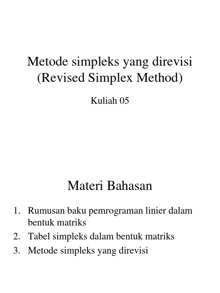Kuliah 5 Revised Simplex PDF Free | PDF