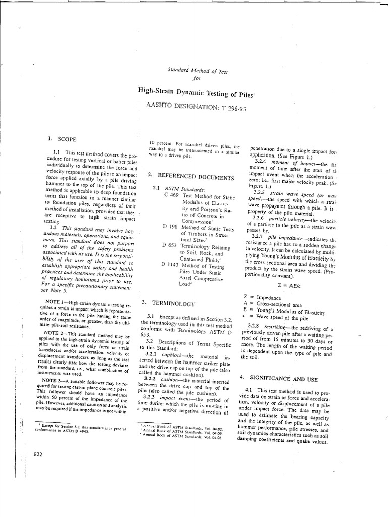 T 298 High Strain Dynamic Testing of Piles | PDF
