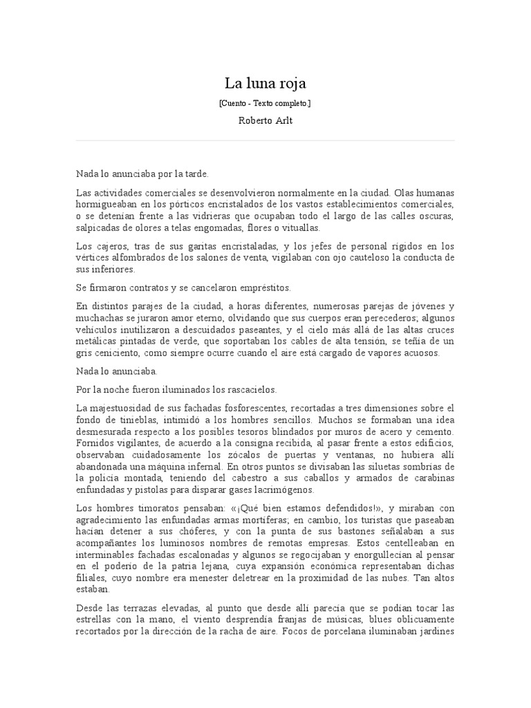 Cuento de Roberto Arlt - La Luna Roja | PDF