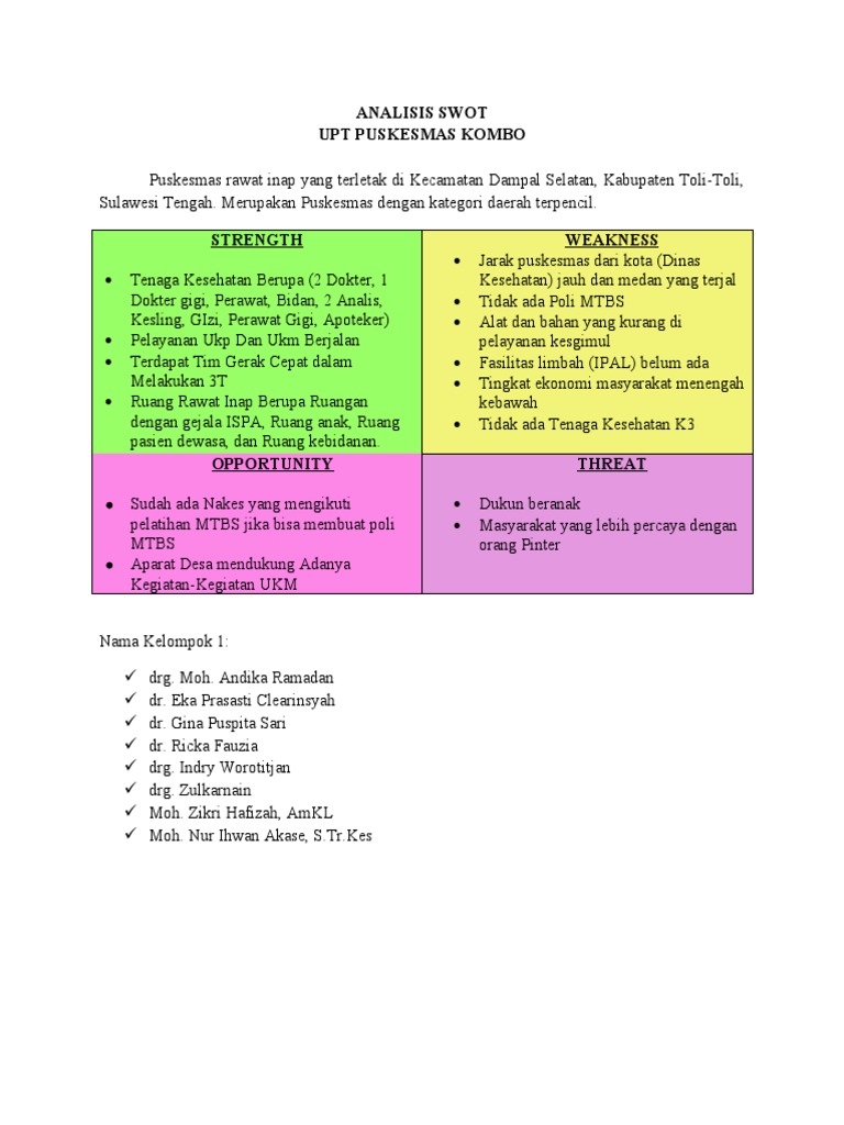 Analisis Swot PKM Kombo-1 | PDF