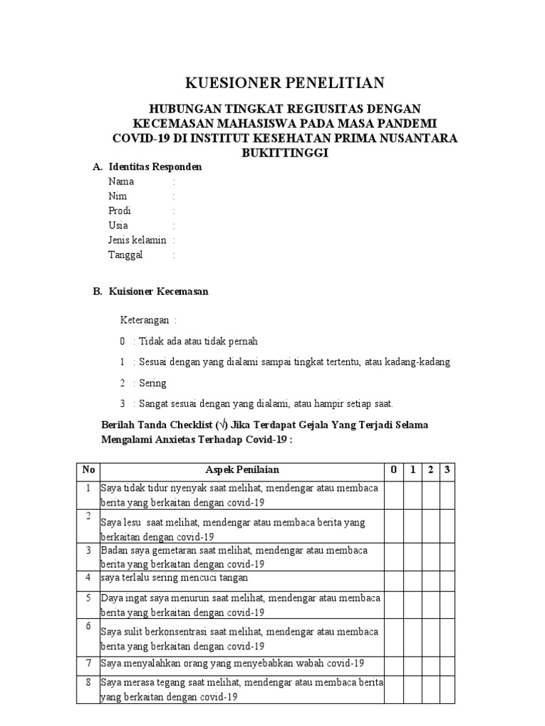 Kuisioner Kecemasan | PDF | Pengembangan Diri