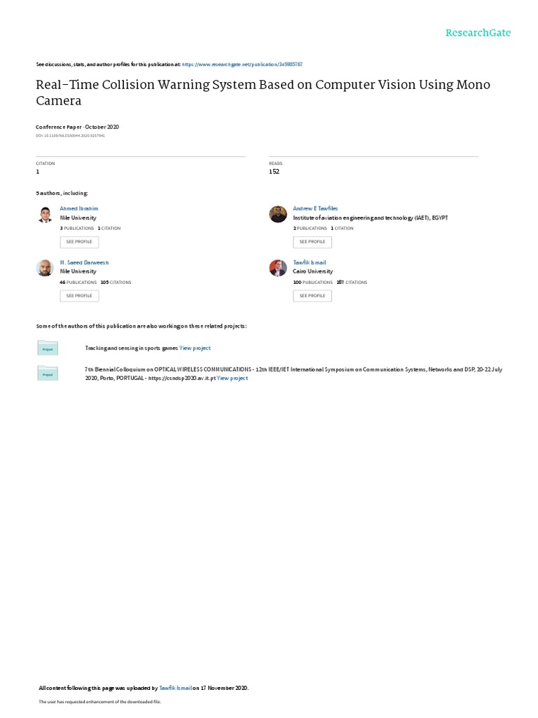 Real-Time Collision Warning System Based On Computer Vision Using Mono ...