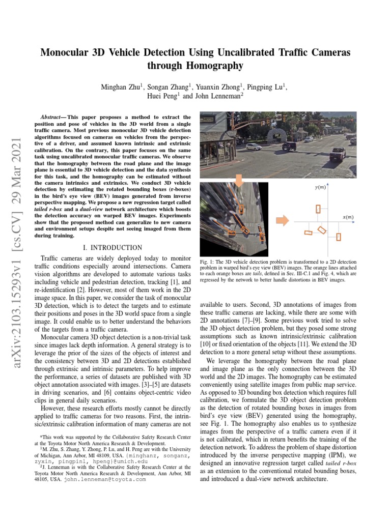 Monocular 3d Vehicle Detection Using Uncalibrated Traffic Cameras Pdf 3 D Computer Graphics