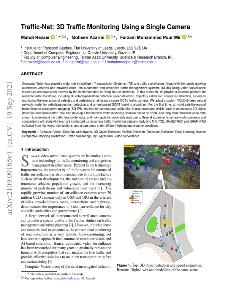 Traffic-Net - 3D Traffic Monitoring Using A Single Camera | PDF