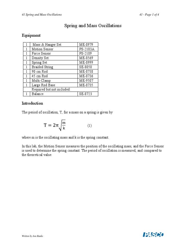41 Spring and Mass Oscillations | PDF | Mass | Force