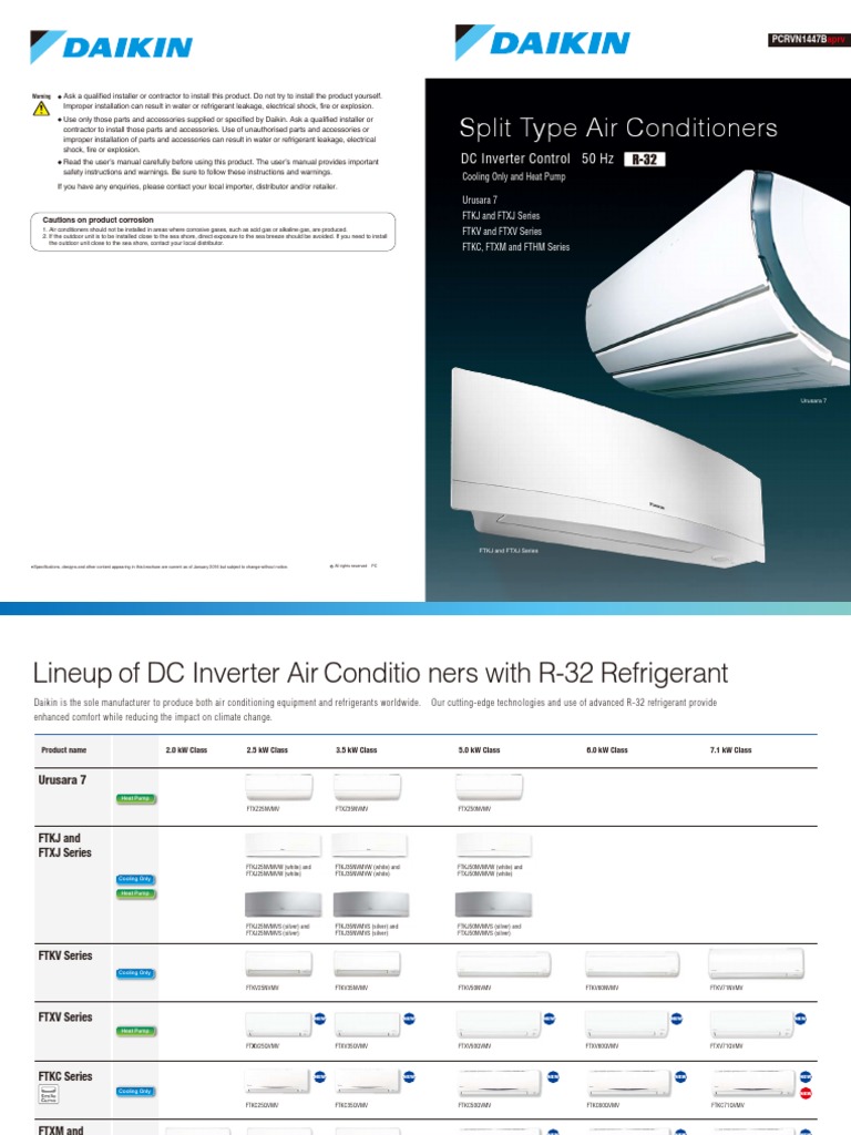 Catalog Air Conditioner Daikin FTKC25-35QVMV-RKC25-35QVMV | PDF ...
