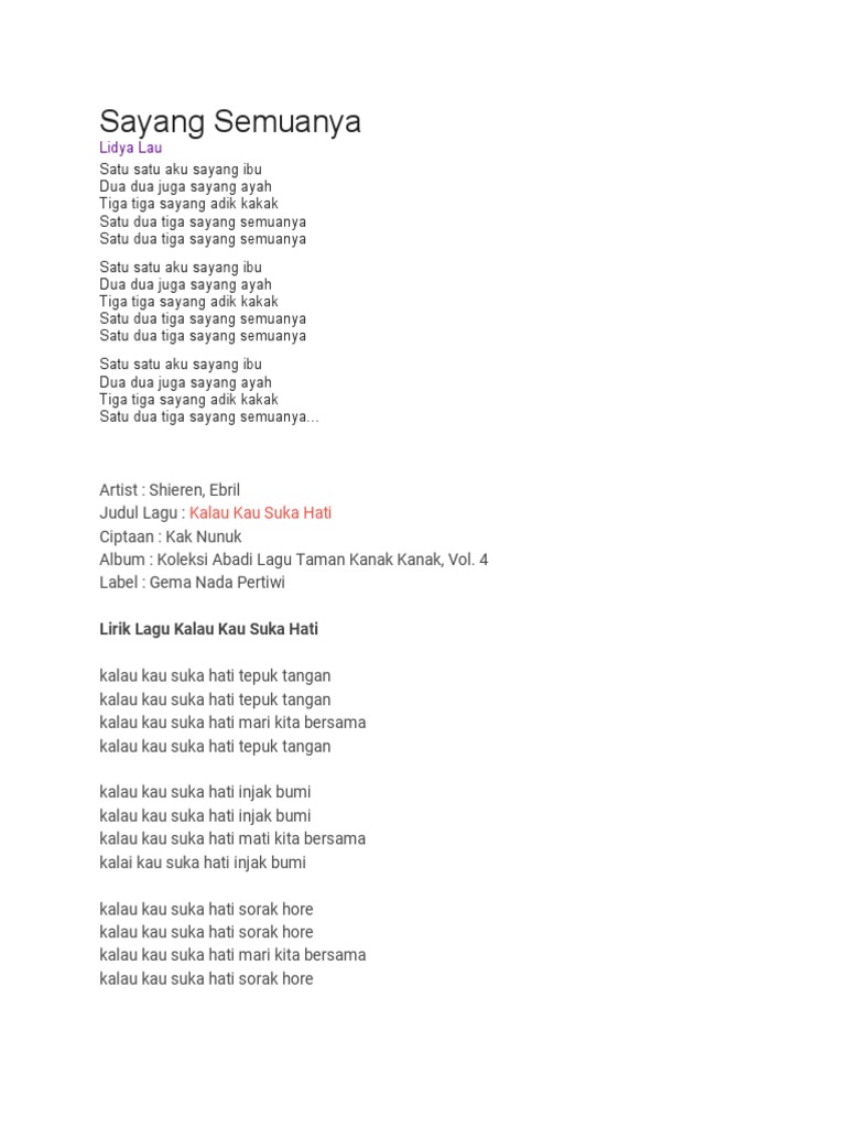 Lagu Sayang Semuanya | PDF