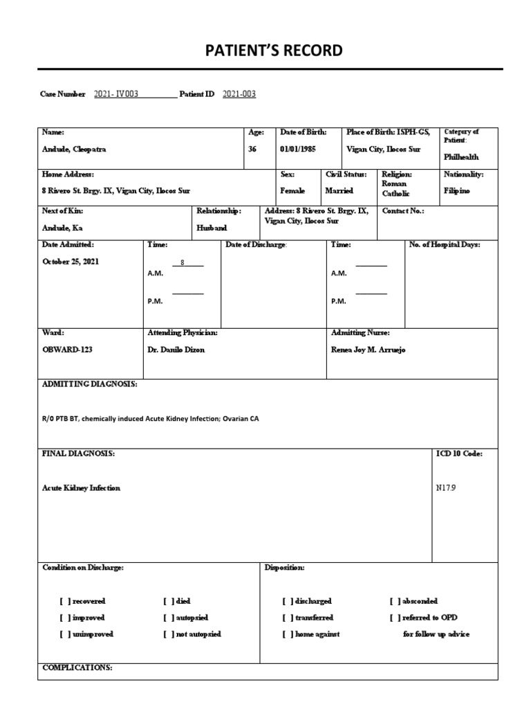 Patient Chart Example for Hospital Use | PDF | Health Sciences | Health ...