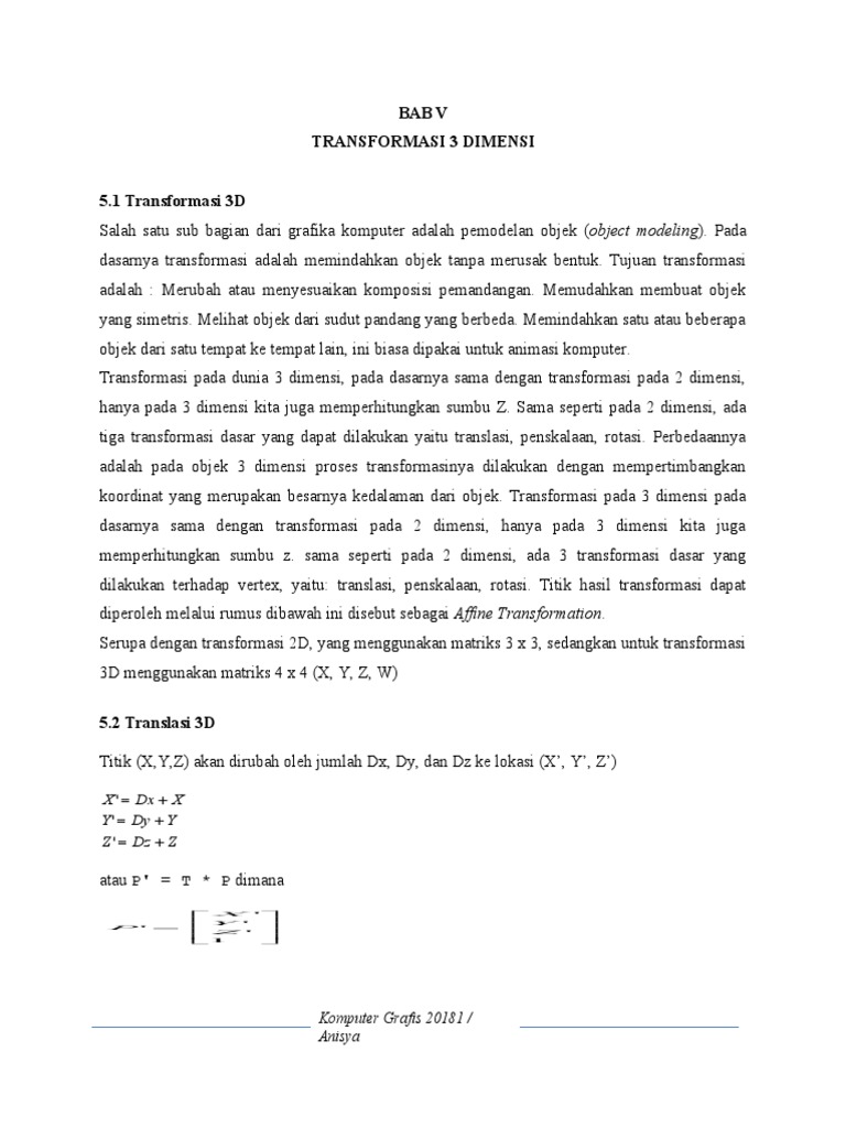 Bab 5 Transformasi 3d | PDF