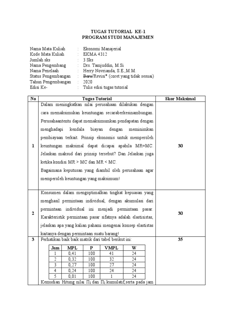 TUGAS 1 EKMA4312.94 (Ekonomi Manajerial 94) | PDF
