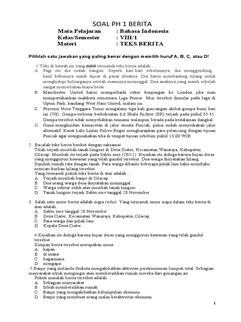 SOAL - PH 1 Teks Berita | PDF