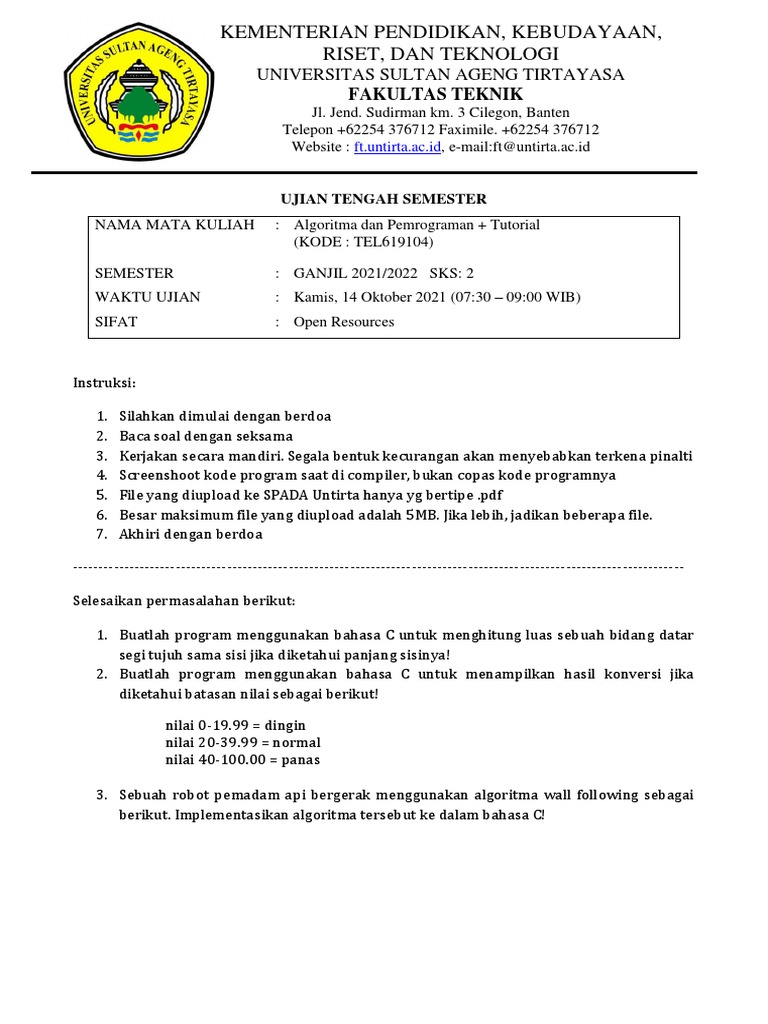 Soal UTS - Algoritma Dan Pemrograman + Tutorial | PDF