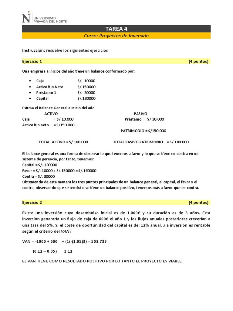 Tarea - T4 - PROYECTO INV | PDF | Hoja de balance | Contabilidad