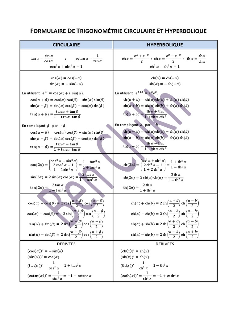 Formulaire de Trigonométrie Complet | PDF