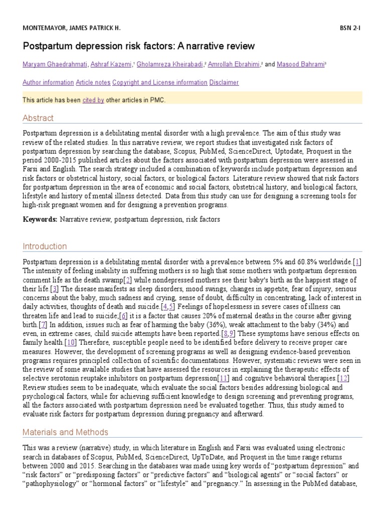 OB Journal Post Partum Depression | PDF | Postpartum Depression | Major ...