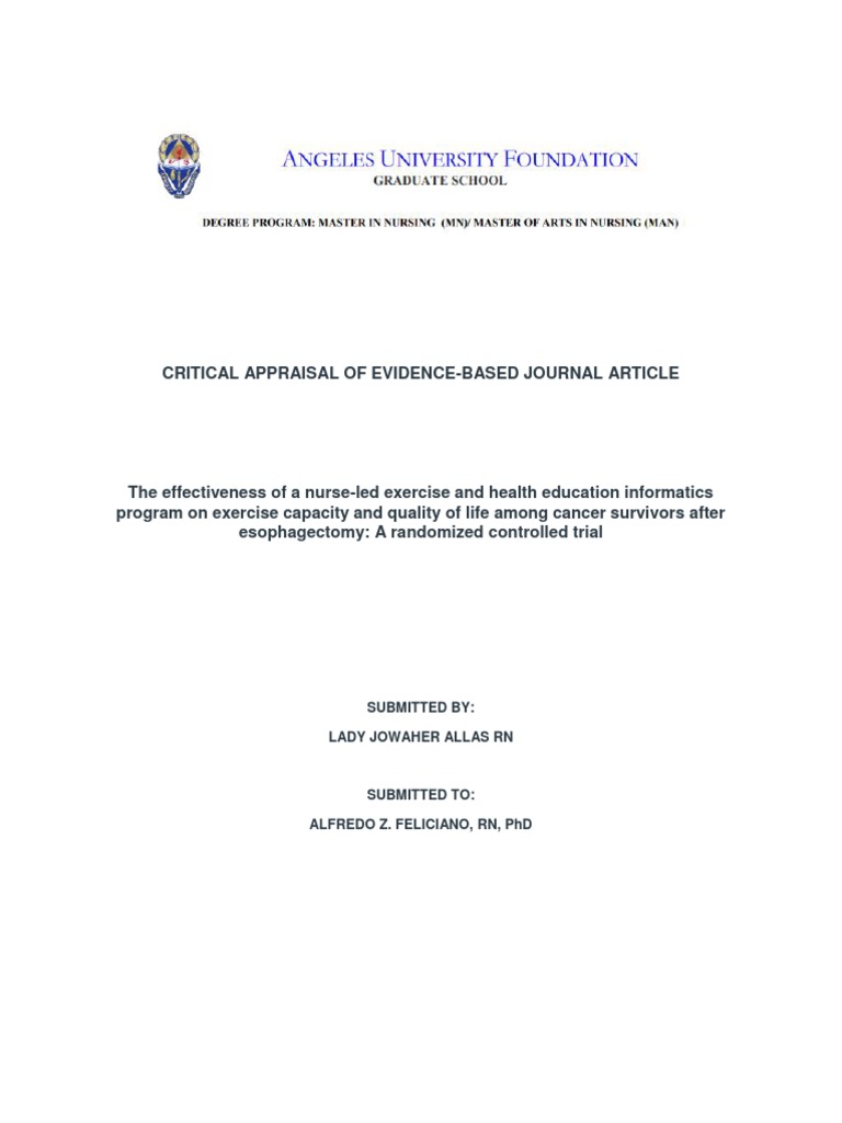Critical Appraisal of Evidence | PDF | Nursing | Health Informatics