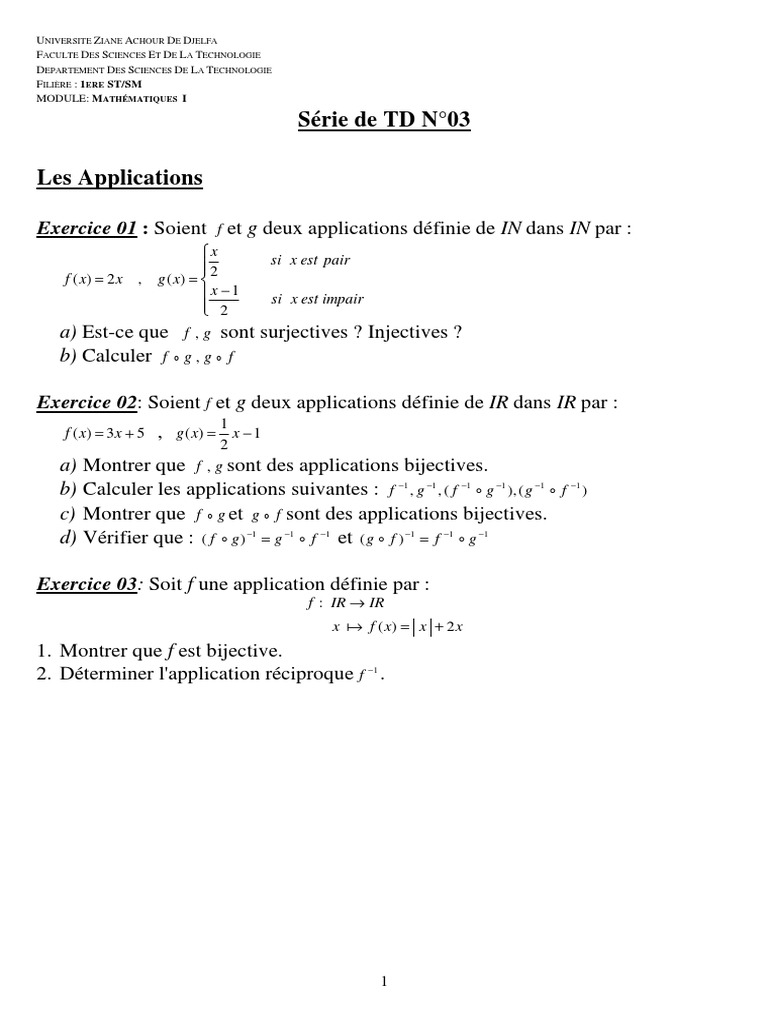 Série 03 - Applications Relations Binaires | PDF | Logique | Algèbre générale