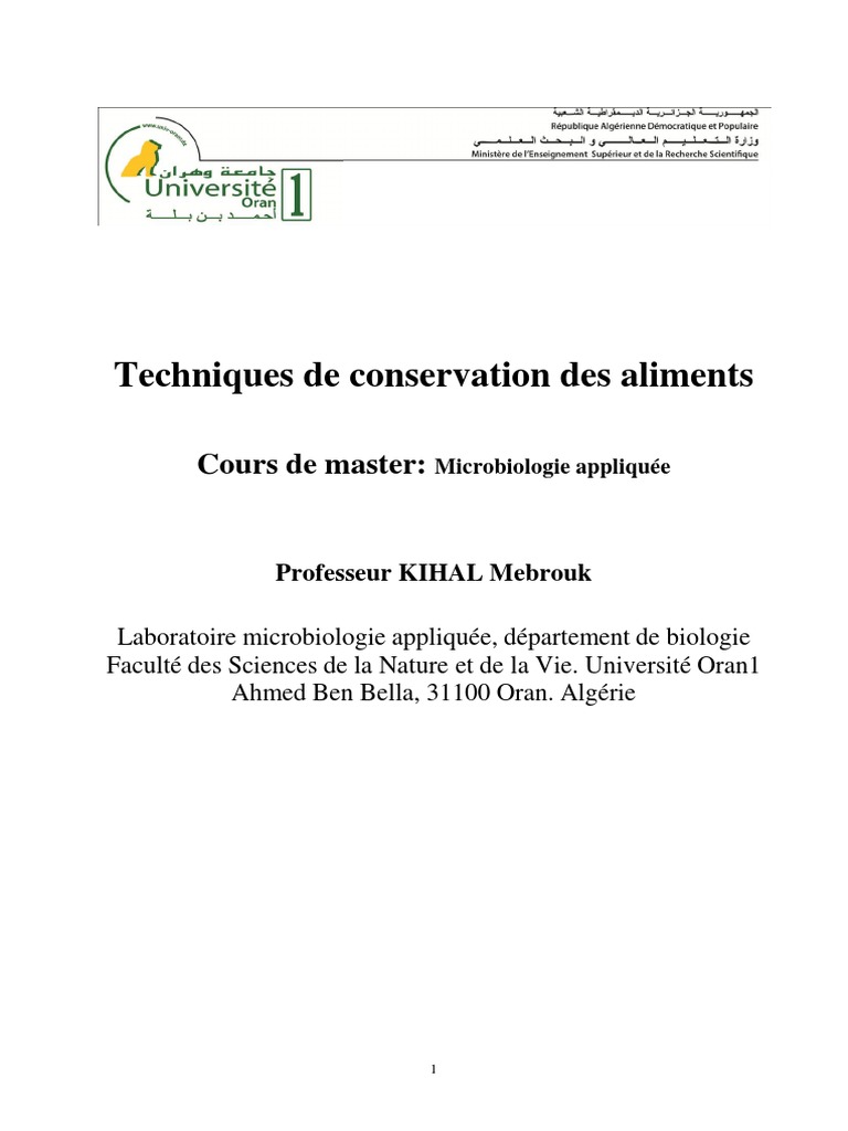 Techniques de Conservation des Aliments | PDF | Conservation des ...
