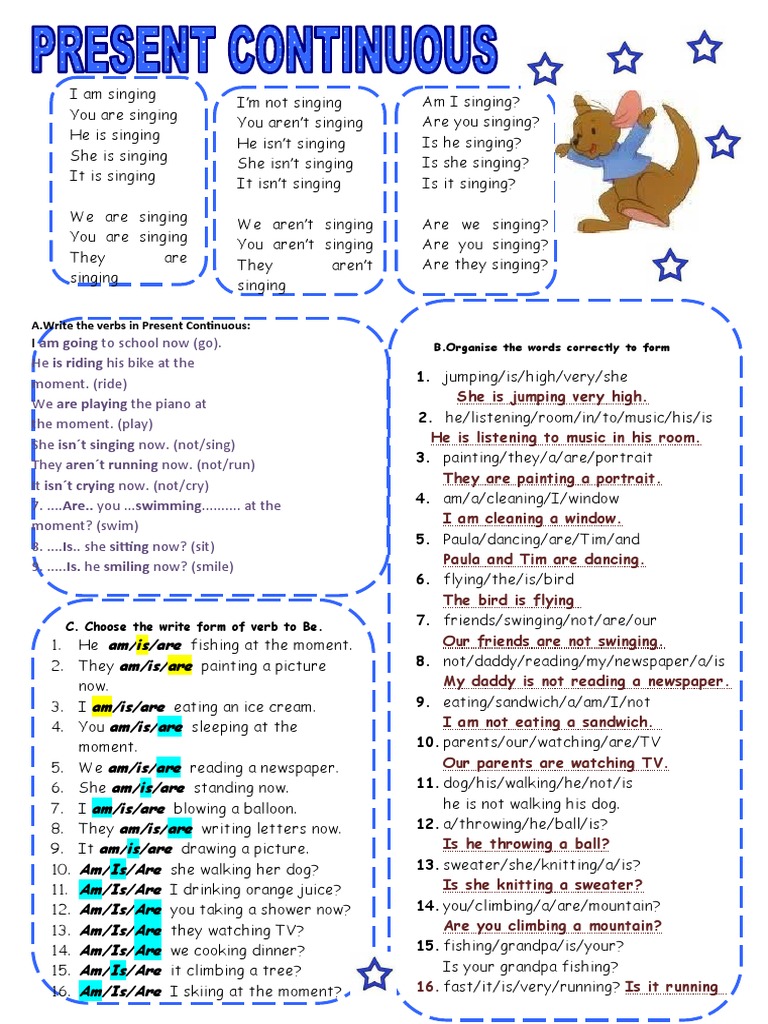 Am Going To School Now (Go) .: A.Write The Verbs in Present Continuous ...