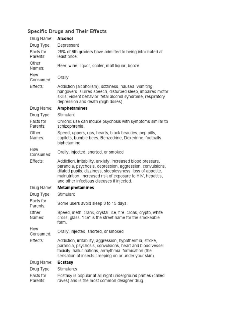 Specific Drugs and Their Effects | PDF | Pharmacology | Stimulant