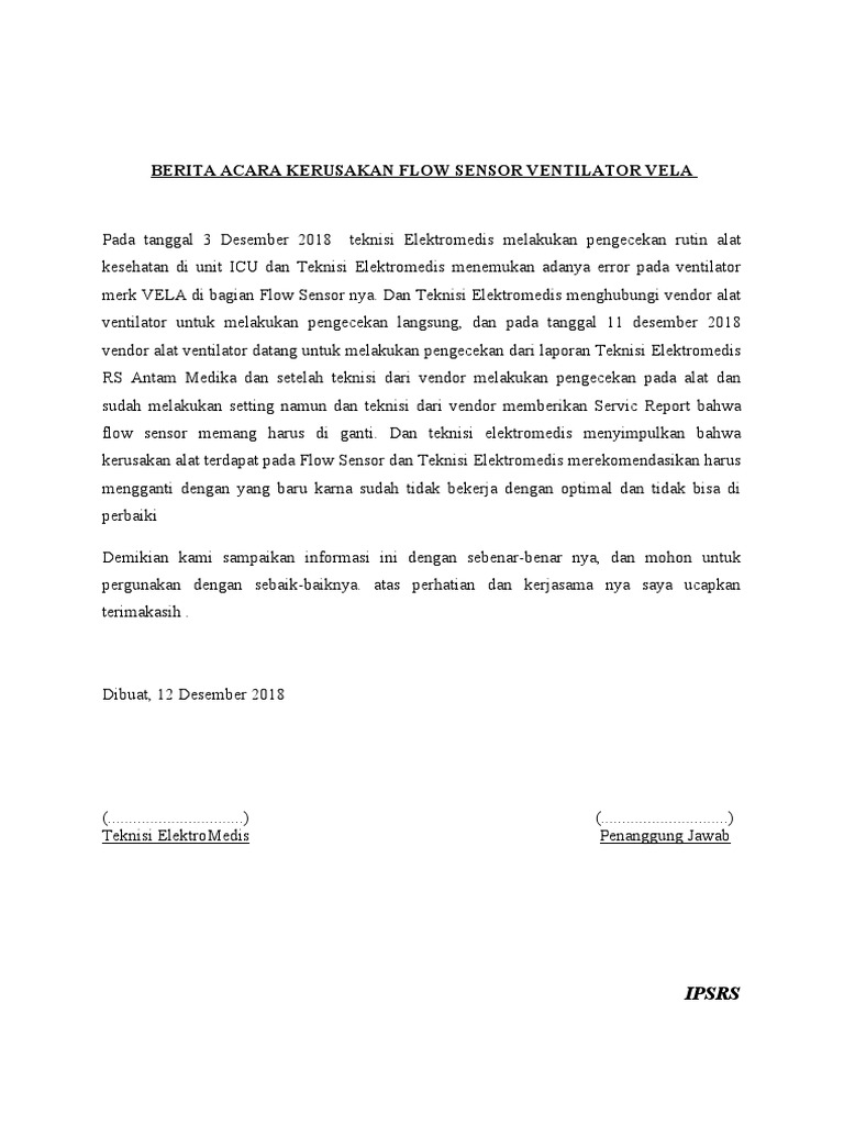 BERITA ACARA KERUSAKAN FlowSensor Vela | PDF