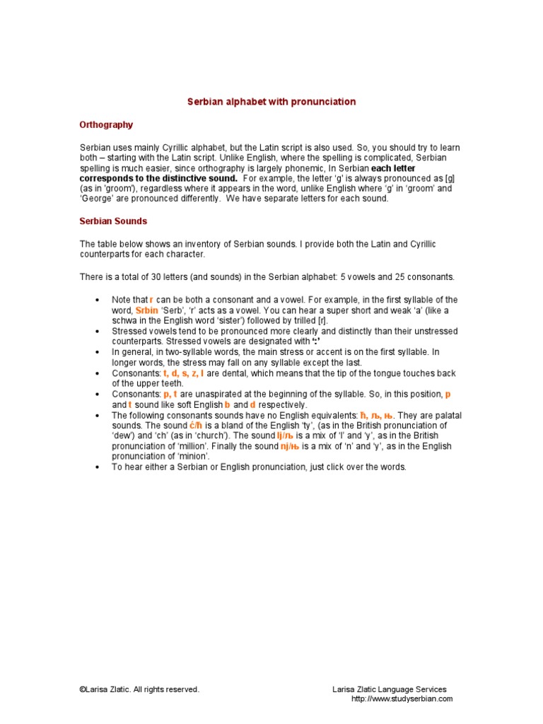 Serbian Alphabet With Pronunciation Pdf Stress Linguistics Alphabet