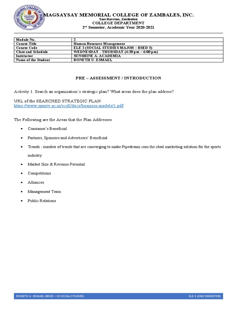 ELE 2 MODULE NO. 2 RonethEsmael | PDF | Human Resource Management ...