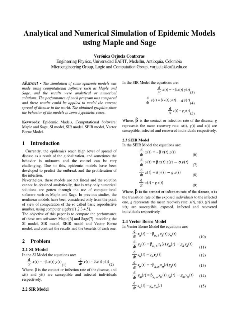 Analytical and Numerical Simulation of Epidemic Models using Maple and Sage: A Comparison of ...