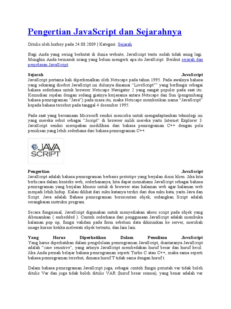 Pengertian Javascript Dan Sejarahnya | PDF | Seni | Komputer