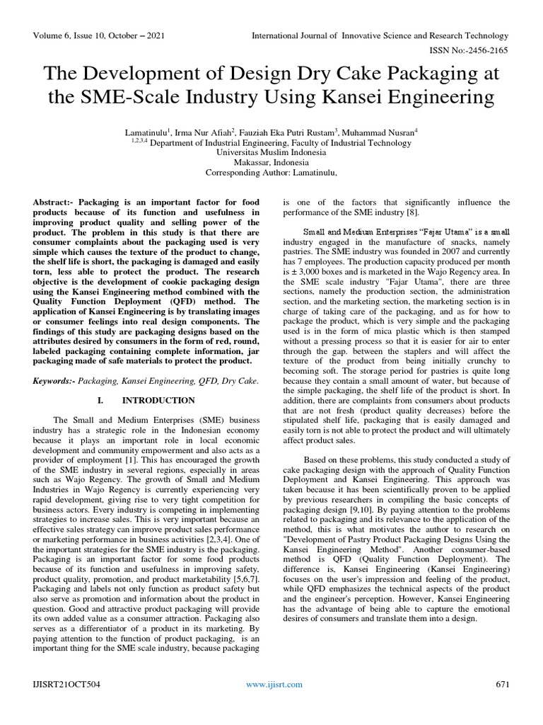 The Development of Design Dry Cake Packaging at The SME-Scale Industry ...