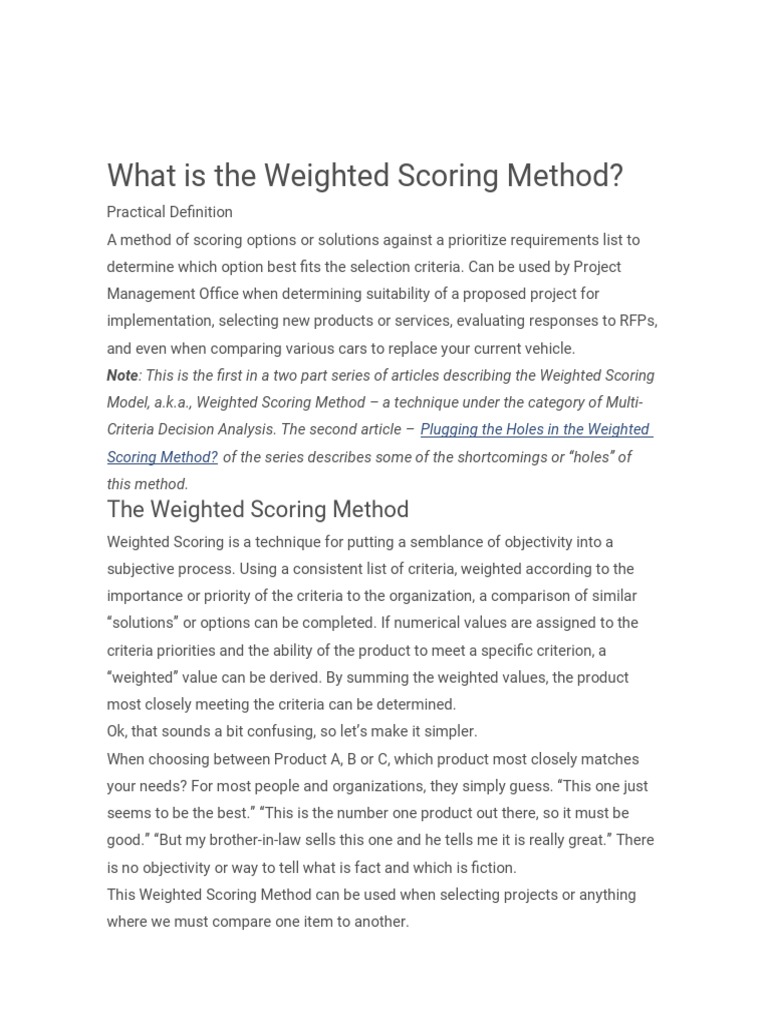 What Is The Weighted Scoring Method | PDF | Spreadsheet | Risk