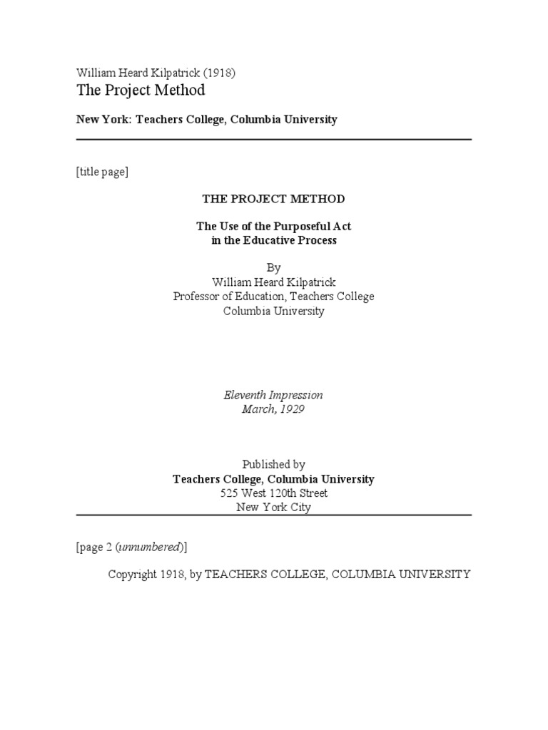 William Heard Kilpatrick, THE PROJECT METHOD18-4 | PDF | Consciousness ...