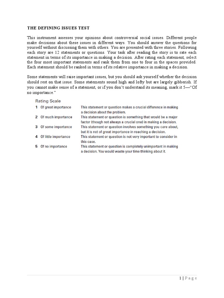 The Defining Issues Test | PDF | Justice | Crime & Violence