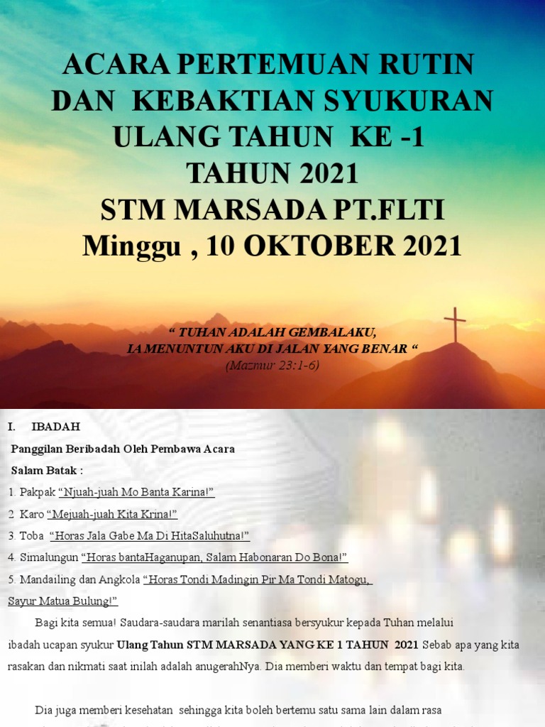 Ibadah Syukur Ulang Tahun STM Marsada | PDF