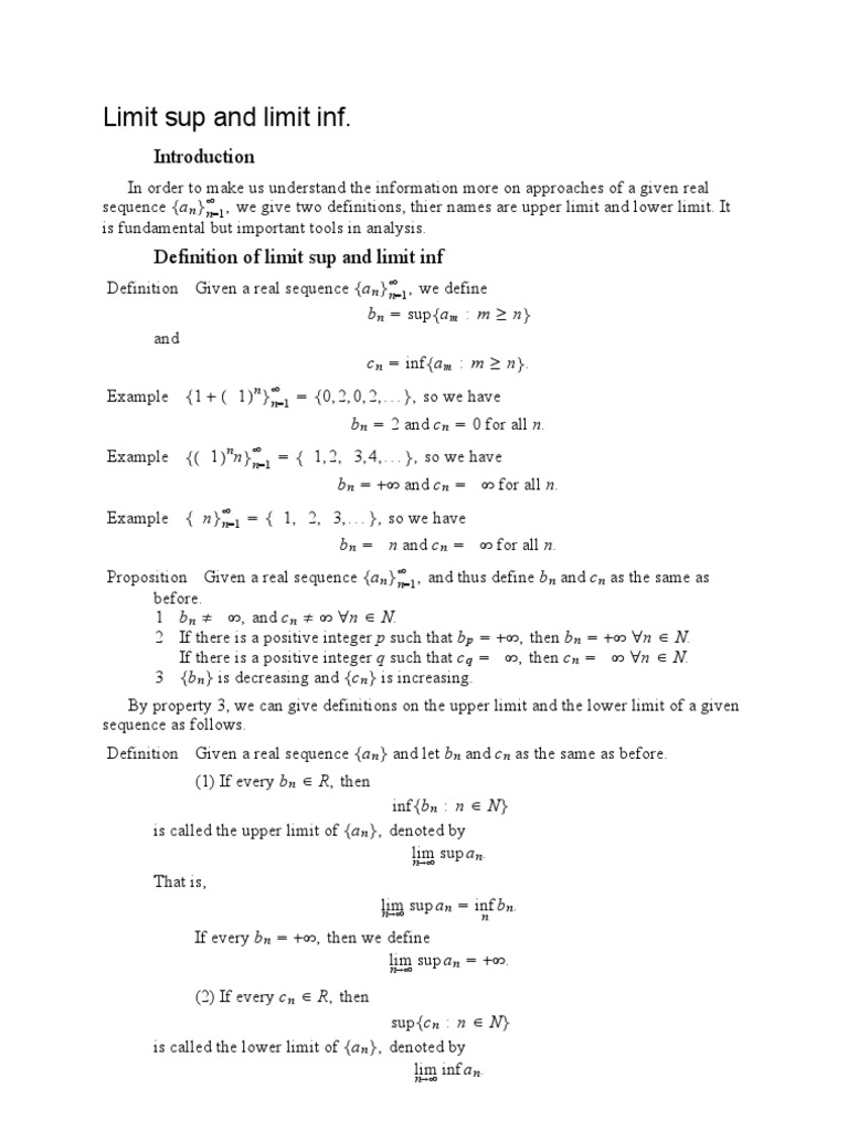 Limsup Liminf | PDF | Sequence | Mathematical Analysis