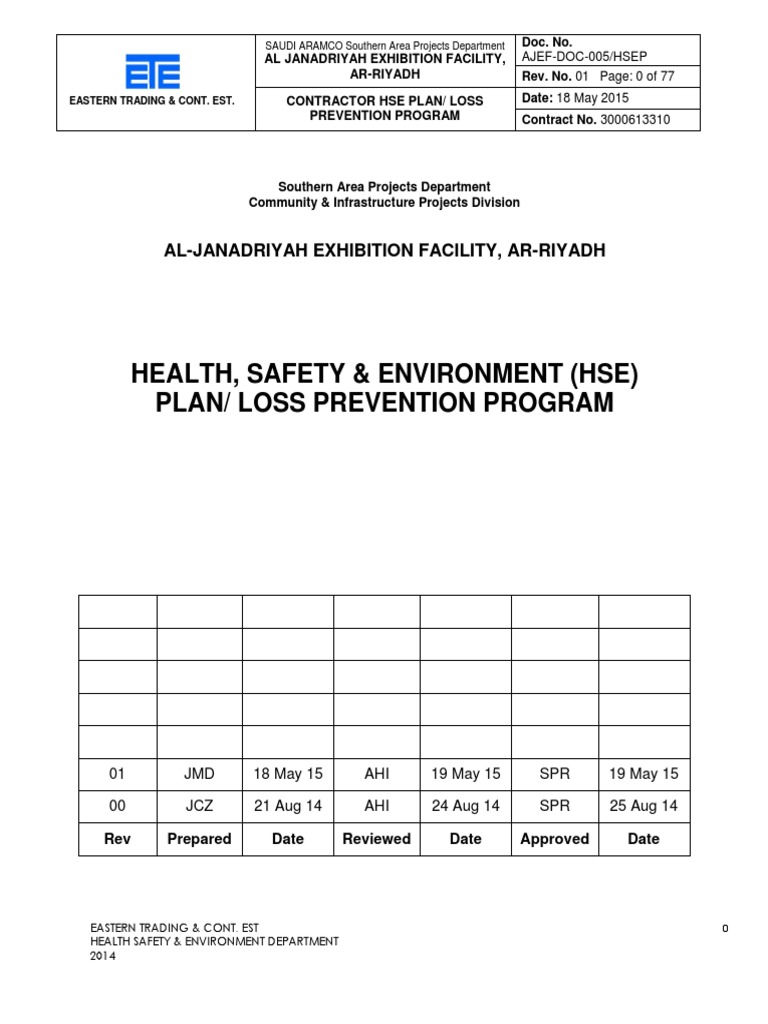 Health, Safety & Environment (Hse) Plan/ Loss Prevention Program | PDF ...
