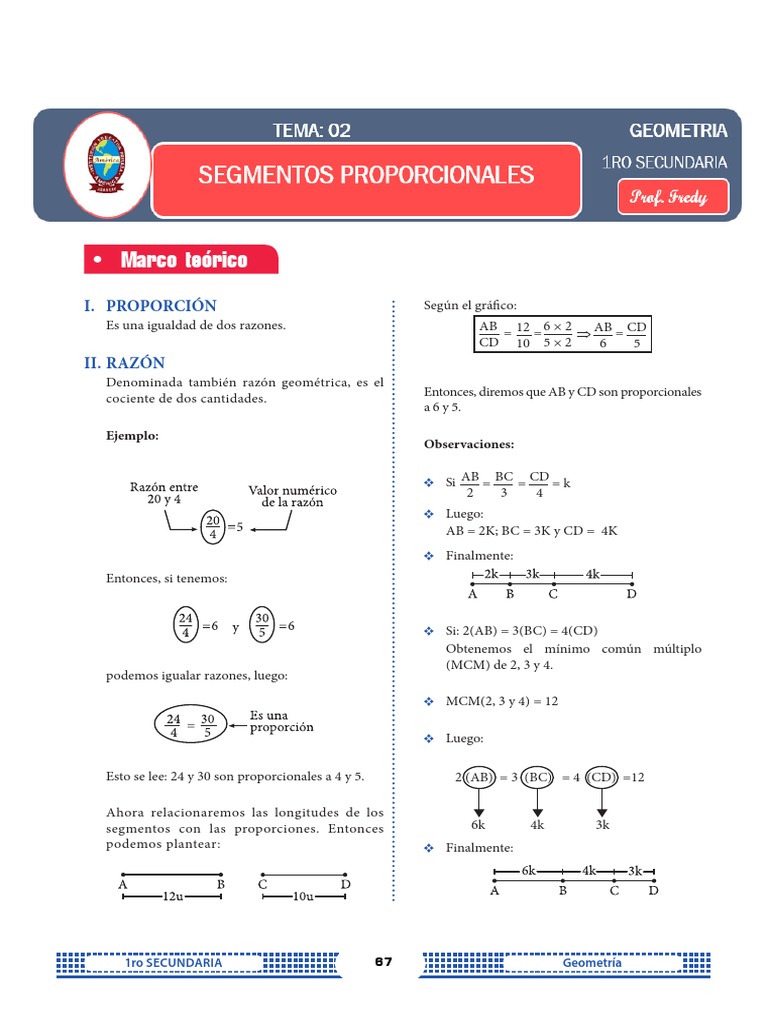 Tema 02 - Segmentos Proporcionales - Geometria 1ro | PDF | Matemáticas | Geometría
