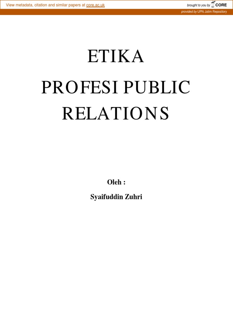 Etika Profesi Public Relations: Oleh: Syaifuddin Zuhri | PDF