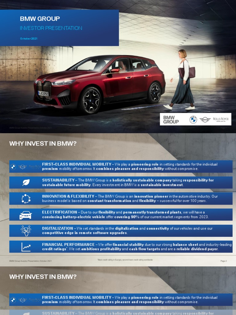 BMW Investor Presentation 2021 | PDF | Bmw | Sustainability