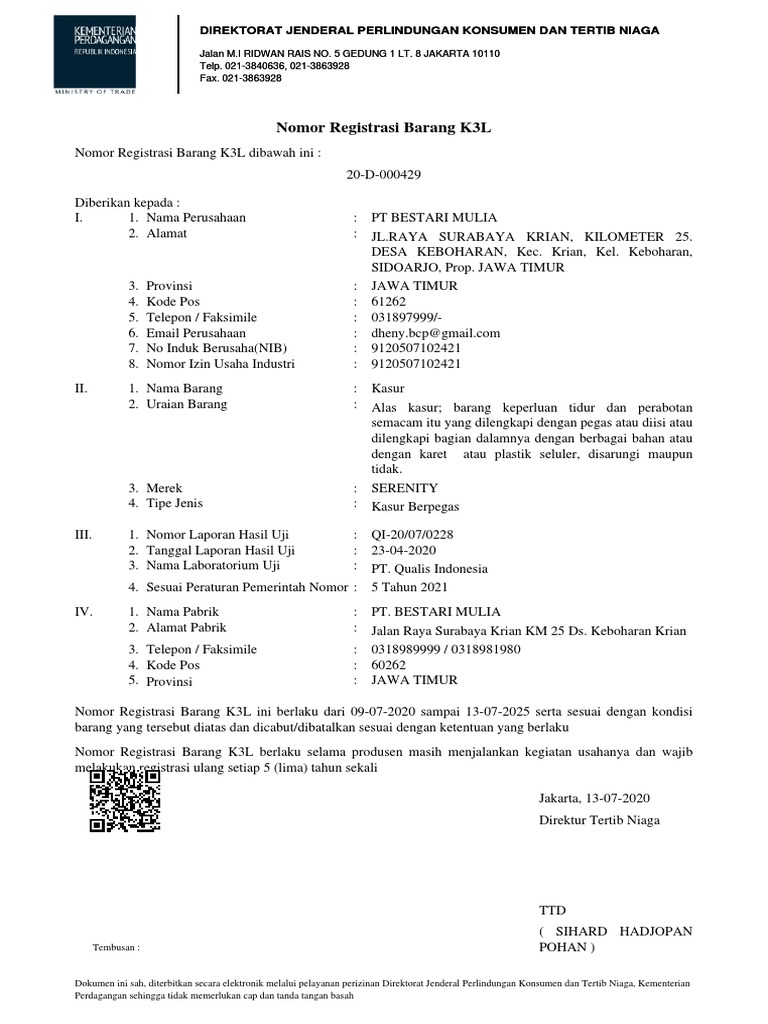 Nomor Registrasi Barang K3L | PDF