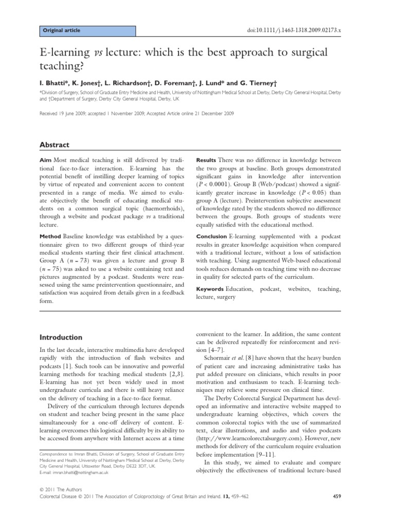E-Learning Vs Lecture: Which Is The Best Approach To Surgical Teaching ...
