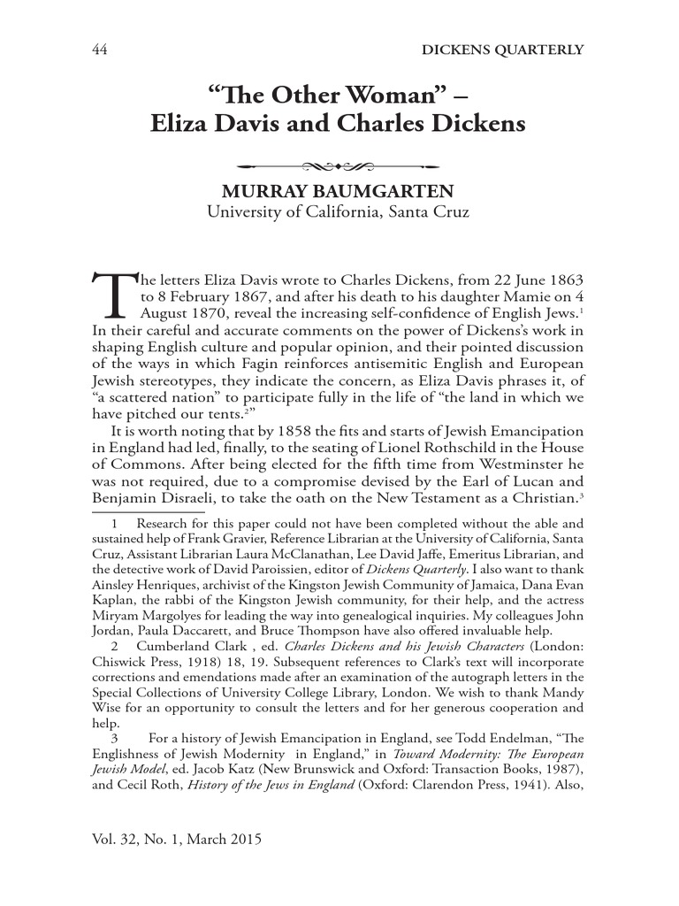 "The Other Woman" - Eliza Davis and Charles Dickens: Murray Baumgarten ...
